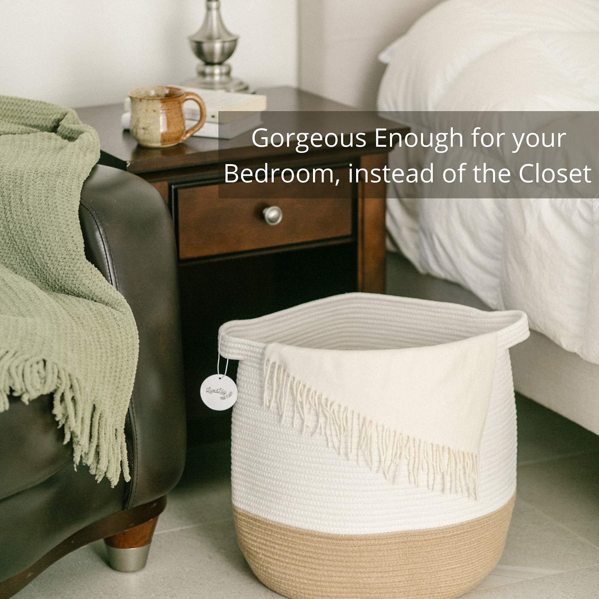 Large Blanket Basket for Living Room - Decorative Woven Baskets for Storage, Cotton Rope Baskets for Storage 16βx18β, Round Basket, Tall Laundry Hamper Basket, LuxiLily Baskets