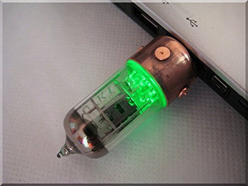 Handmade 32GB USB 3.1 Green Pentode Radio Tube USB Flash Drive with Stand. Steampunk/Industrial Style