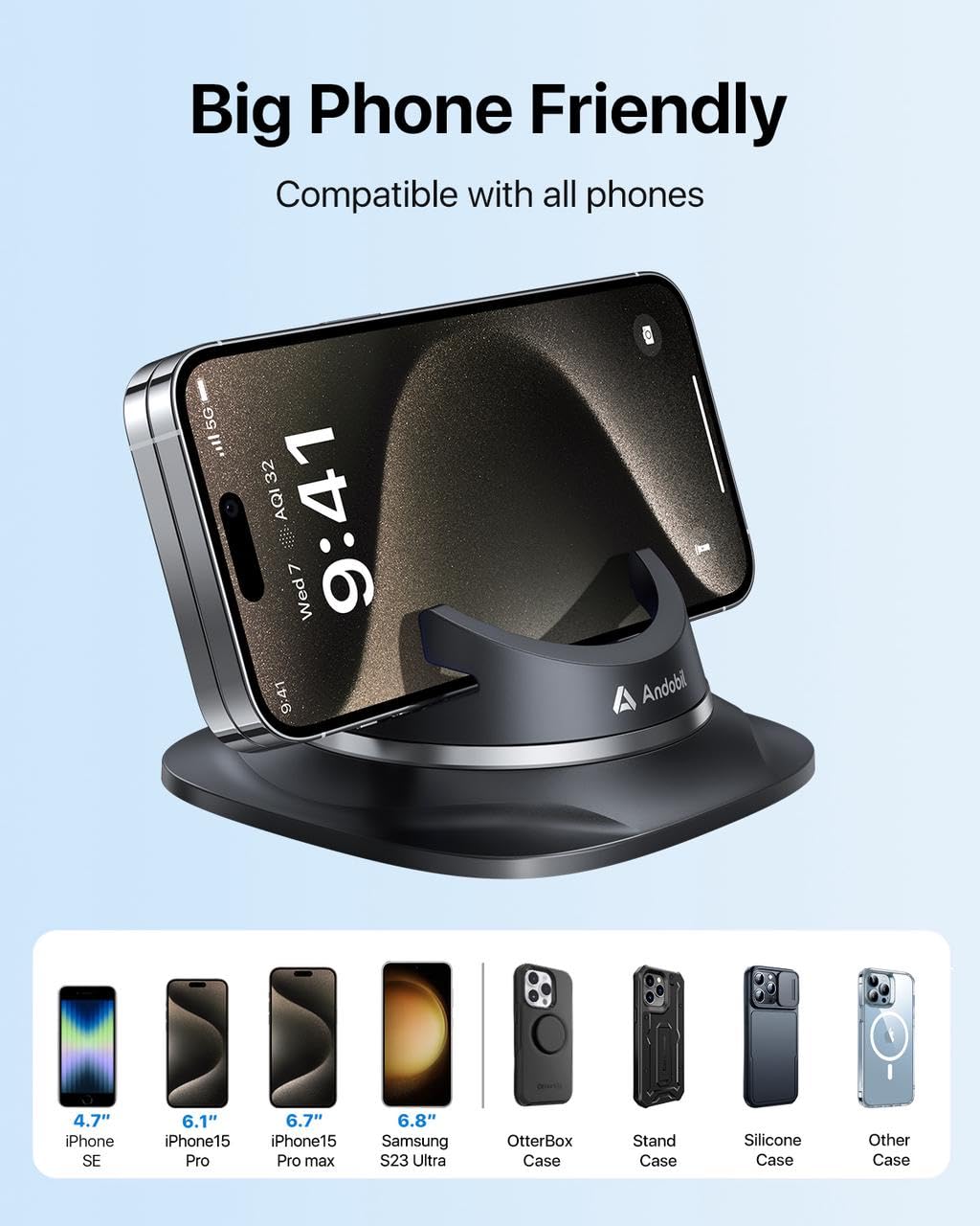 andobil Newest Car Phone Holder Mount, Stable & Silicone Phone Mount for Car, 360° Rotatable Dashboard Cell Phone Holder, Car Phone Stand Compatible with iPhone 15 Pro Max/14/13/12, Samsung S24/23/22