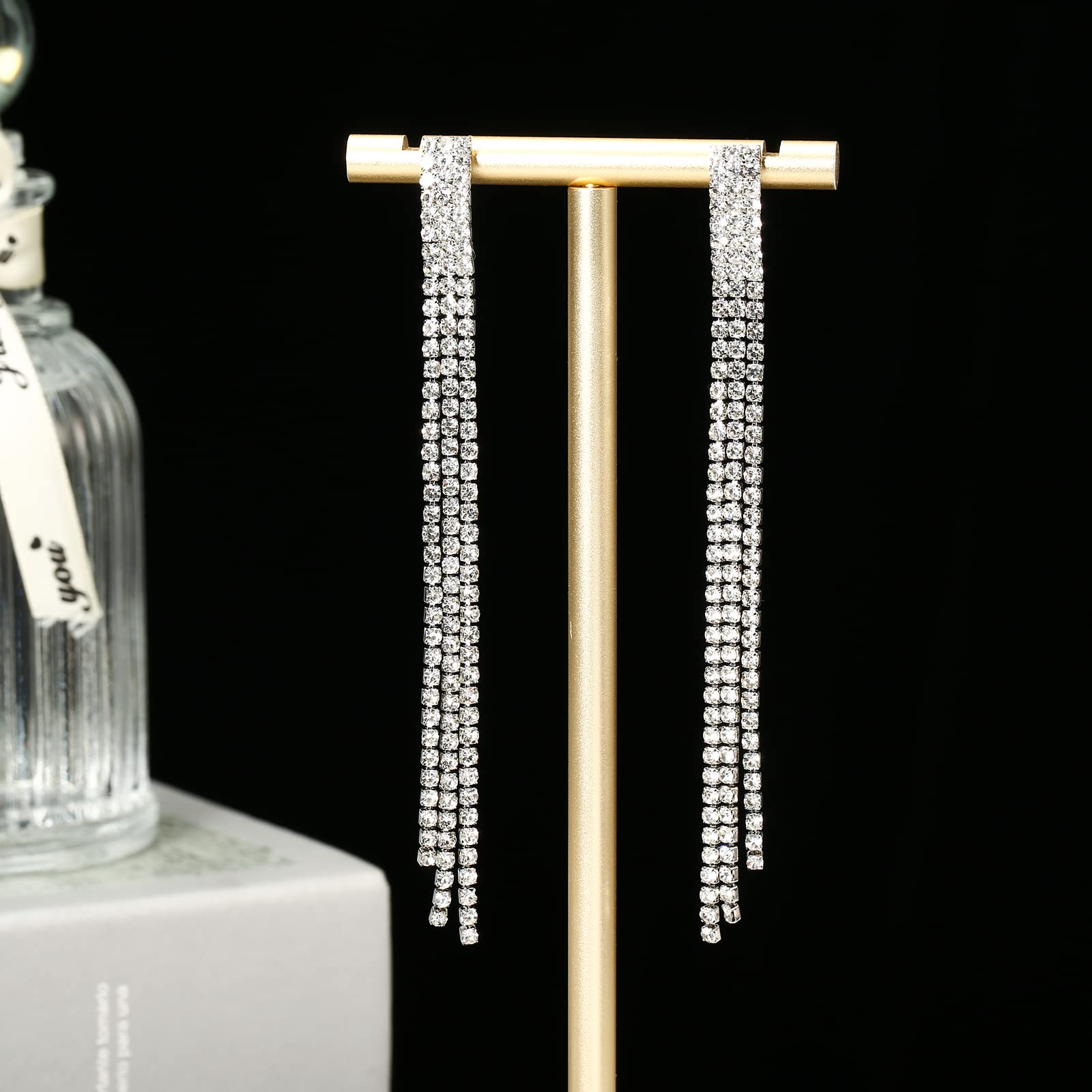 925 Silver Dangle Earrings Sparkling Long Tassel Chandelier Earrings for Wedding Prom Elegant Dangle Earrings for Women Girls