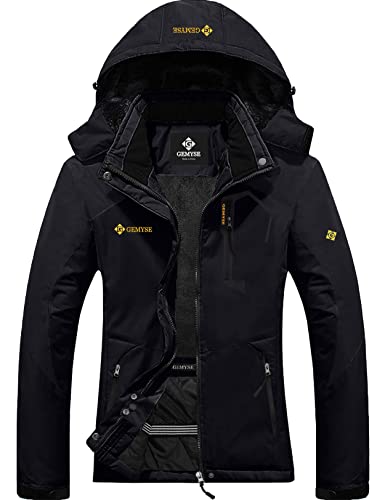 GEMYSE Women's Mountain Waterproof Ski Snow Jacket Winter Windproof Rain Jacket(Blackļ¼X-Large)