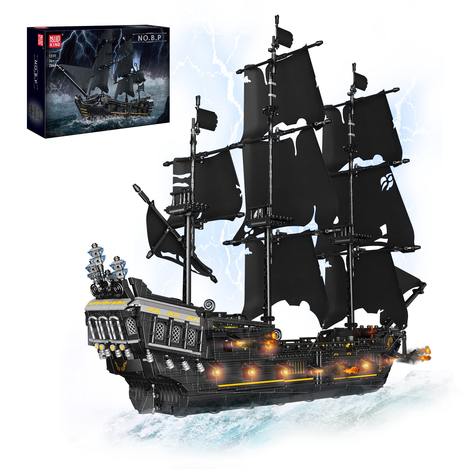 Addshiny Black Pearl Caribbean Pirate Ship Model Building Blocks Kit, MOC Sailboat Model Set Construction Assembly Toy for Kids and Teens (2868 PCS)
