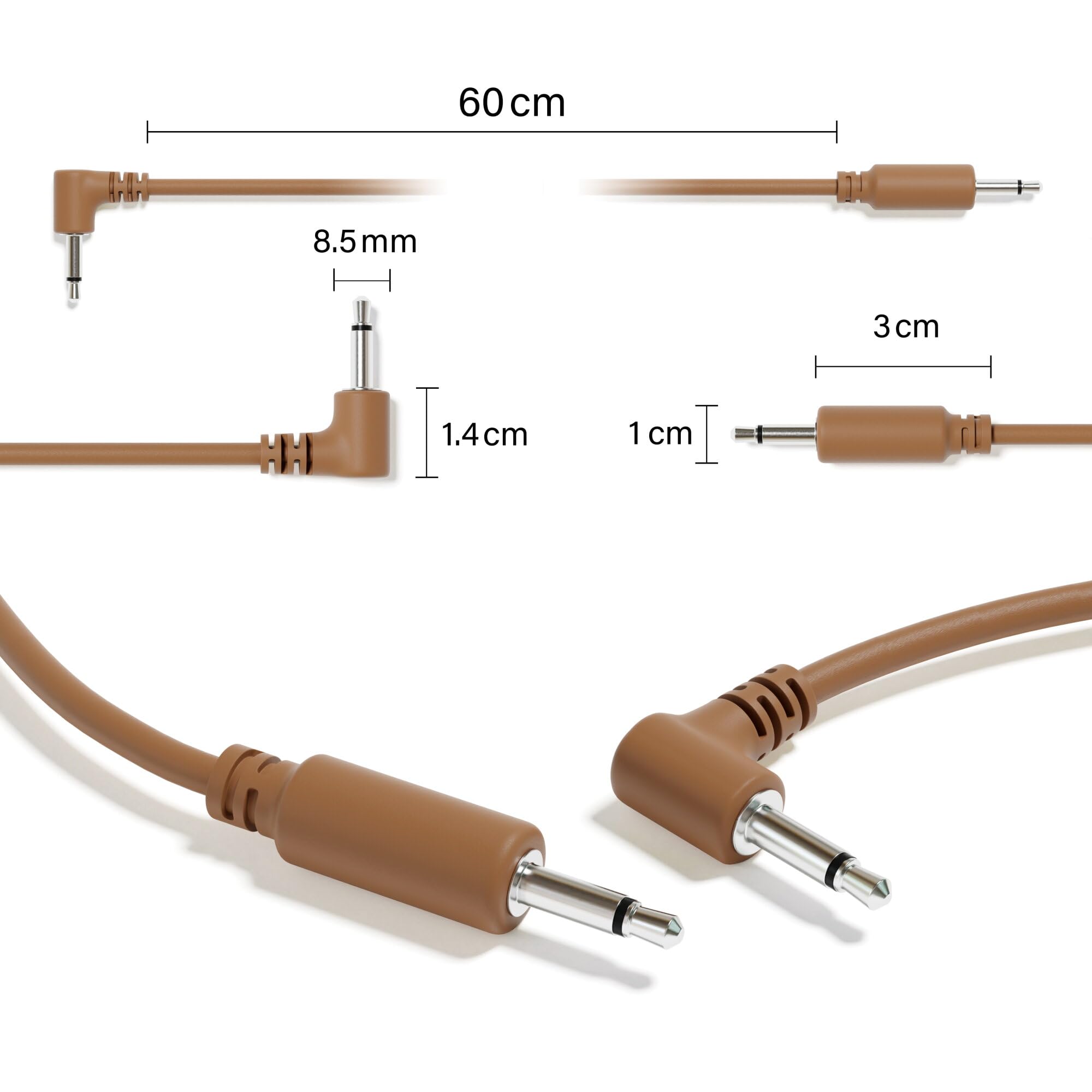 ExcelValley - Hybrid Mono Modular Patch Cables - TS 3.5mm 1/8" - Eurorack Synth Synthesizer [12-Pack | 20 cm - 7.87"]