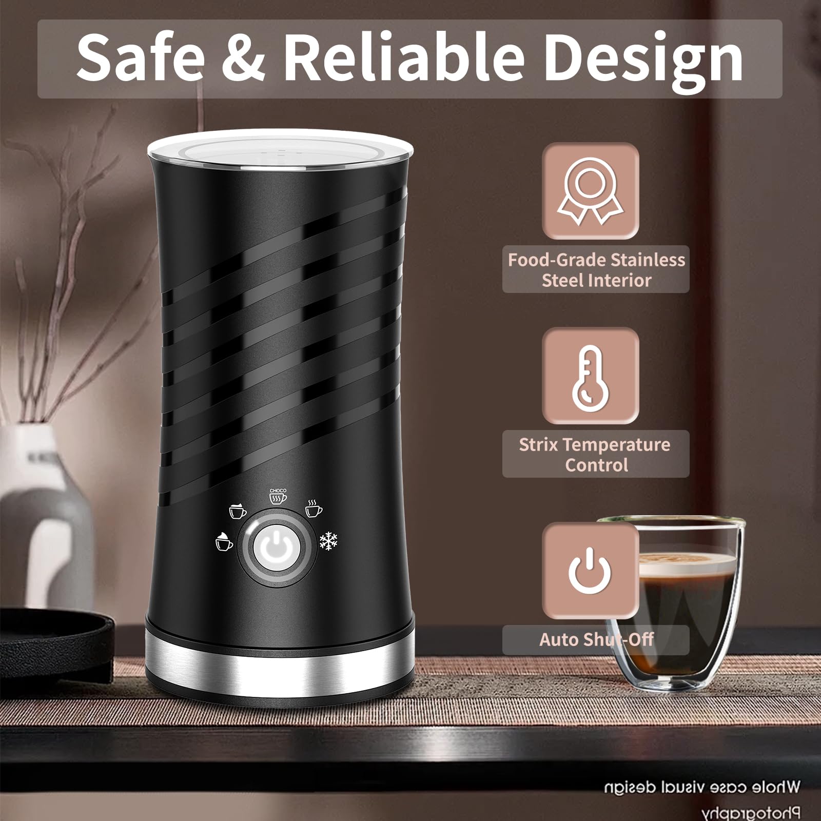 SEEDEEM Milk Frother, 5 in 1 Electric Milk Frother and steamer, Automatic Hot And Cold Foam Maker with 2 Whisks for Coffee, Latte, Cappuccino, Hot Chocolate, Black