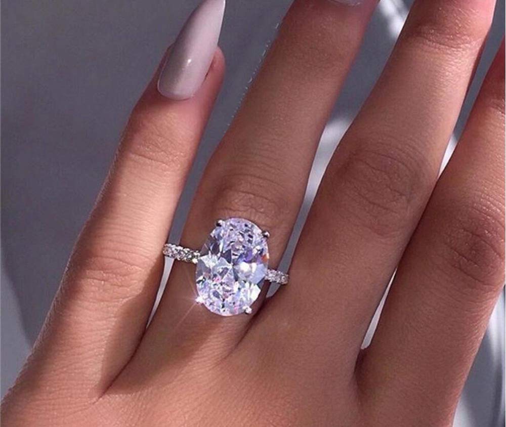 Aimys 925 Silver Elliptical Perfect Cutting 3ct CZ Engagement Rings For Women Cubic Zirconia Promise Halo Engagement Ring Solitaire Engagement Ring Size 6-10 (7)