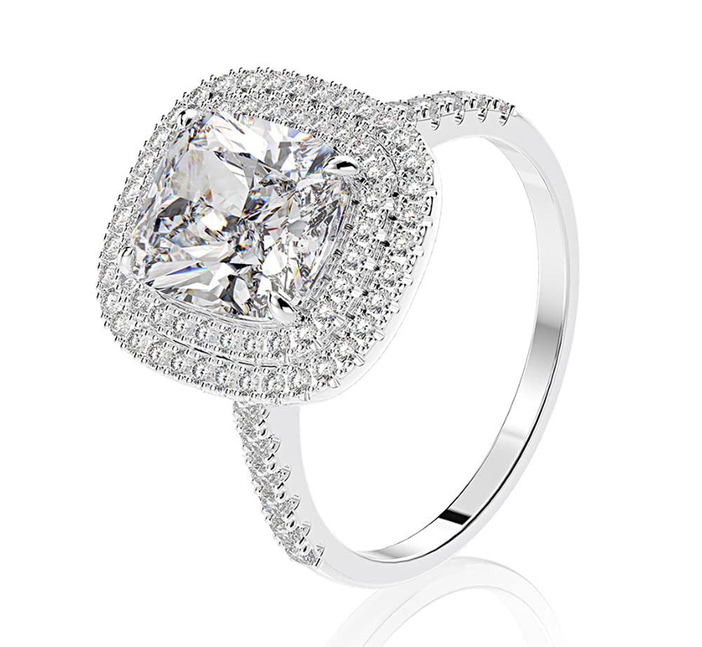 Aimys Fashion Ring Cushion Cut 4ct 5A Zircon Stone 925 Silver Engagement Wedding Band Ring for Women (7)