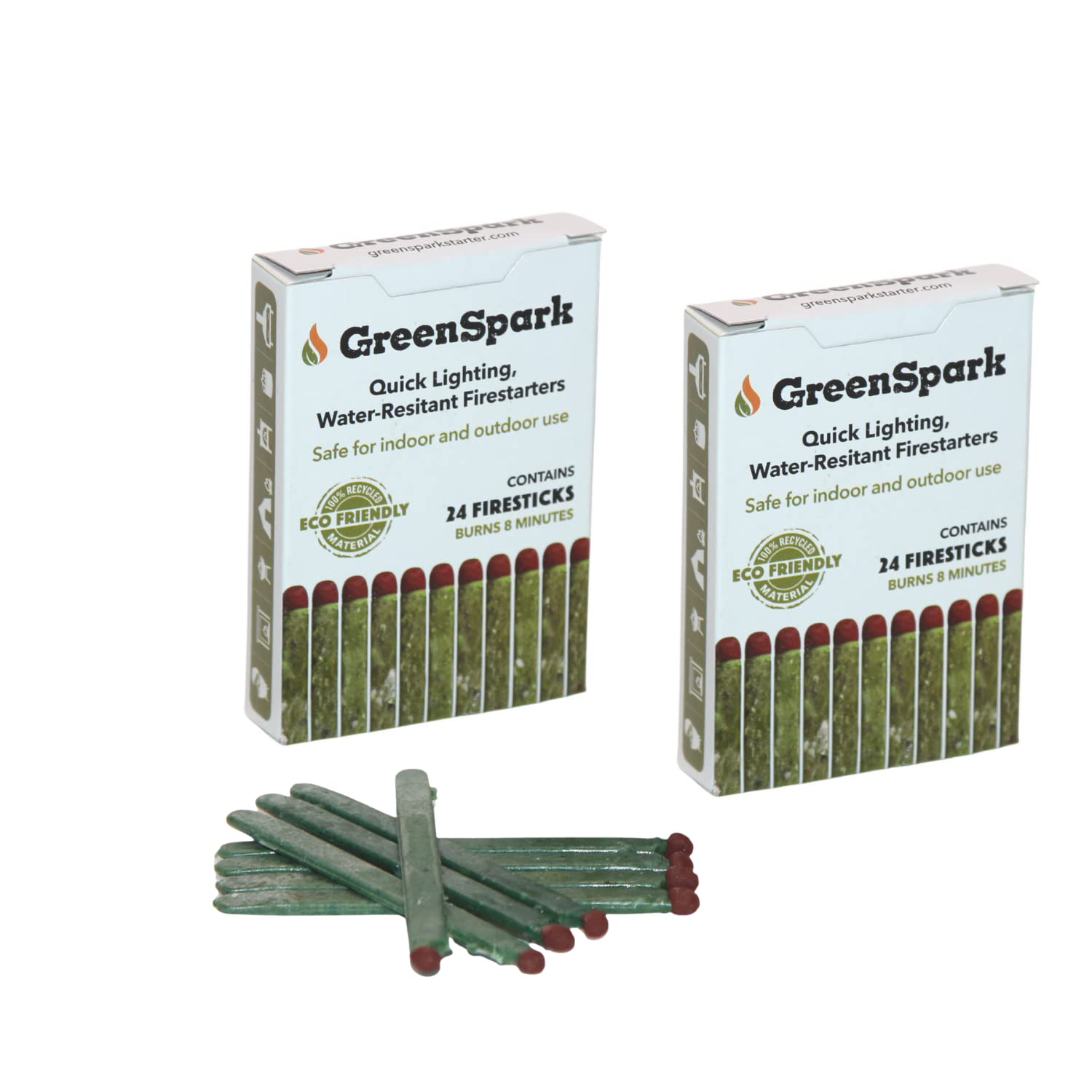 GreenSpark Firesticks Fire Starters for Fire Pit, Campfire, FireplaceBBQ Grill, Wood & Pellet Stove, Camping, Survival Safety Kit, Fast Lighting, Long Burn, Waterproof, Indoor Outdoor Use (48 Count)