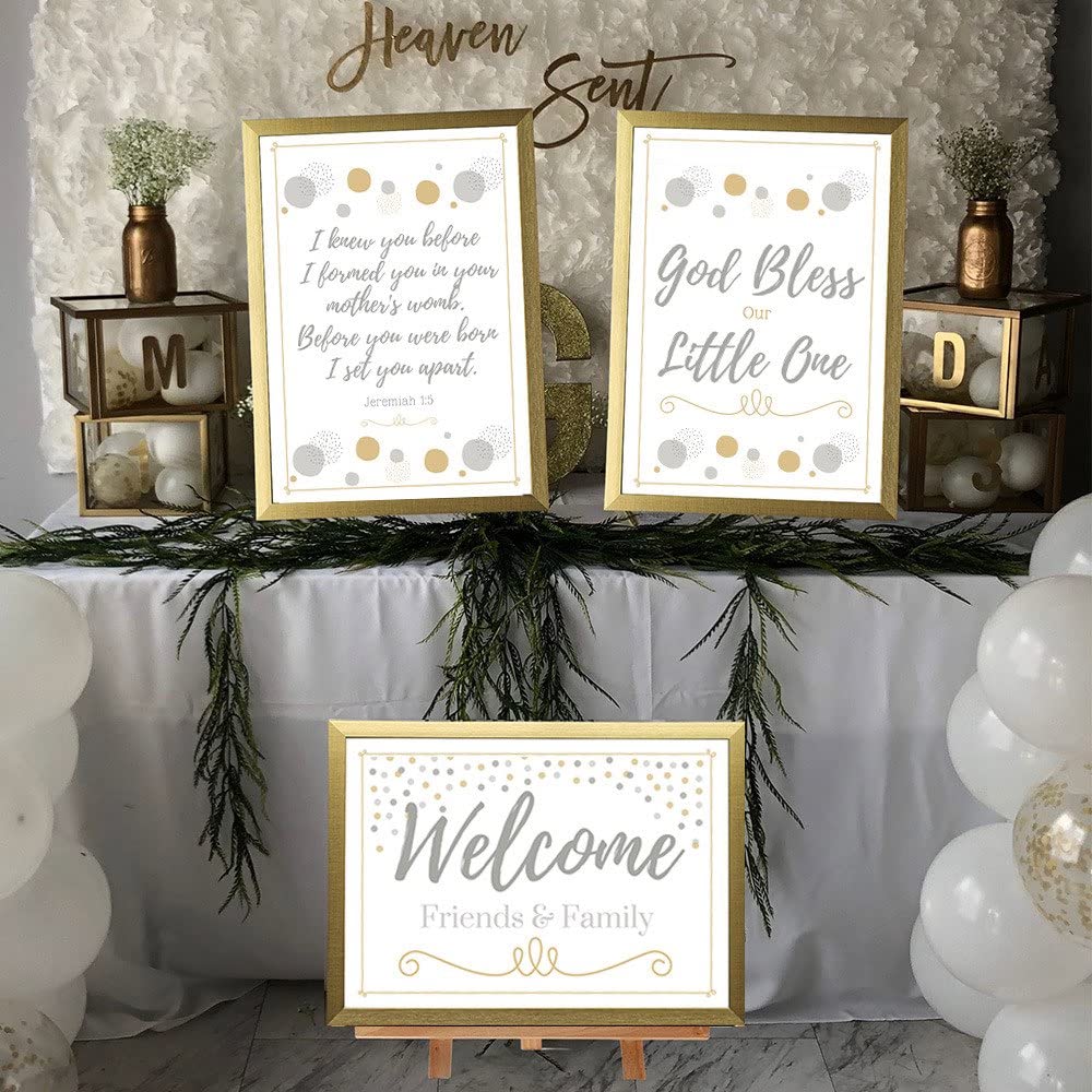 Baptism Decorations for Baby Boys and Girls,Includes 3 Faith-Based Decorative Posters, Thumbprint Tree Wall-Art Keepsake, 20 Prayer Cards, Baby's First Birthday, or Any Religious Event Extra Special