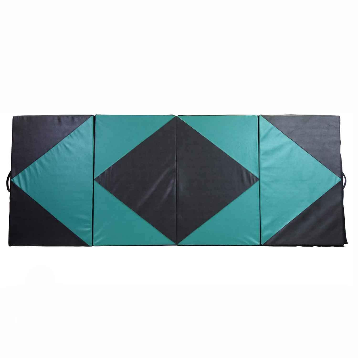 Ainfox Gymnastic Mats, Gymnastic Mats Foldable Thick Panel PU Leather Yoga Fitness Equipment Green (1310) (Green, 4'x8'x2'')