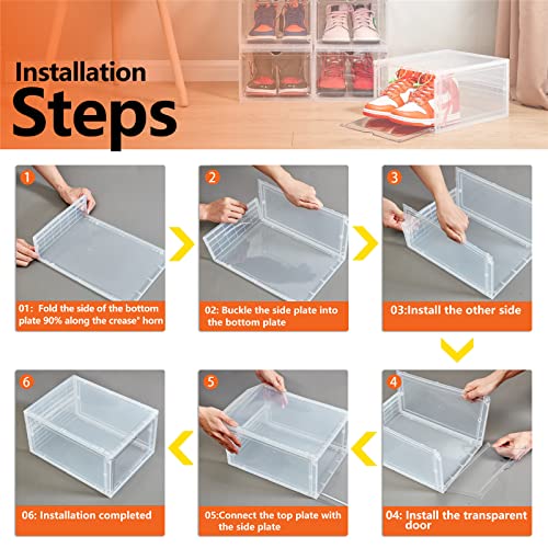 Drop Front Shoe Box,Set of 8 , Stackable Plastic Shoe Box with Clear Door, As Shoe Storage Box and Shoe Containers for Sneaker Display,Clear Shoe organizer and cases with lids, Fit up to US Size 12(13.4”x 9.8”x 7.1”)Clear
