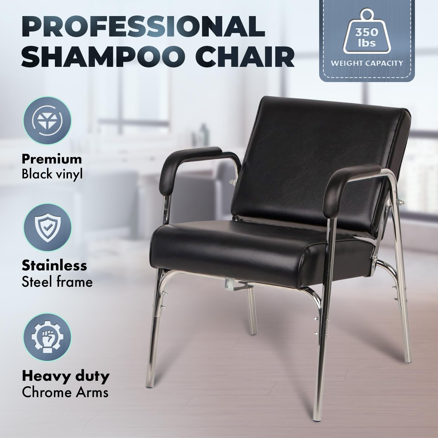 Buy-Rite Kate Auto Reclining Shampoo Chair, Portable Salon Chair with Auto-Recline Seat Back, Heavy Duty Chrome Arms and Extra Thick Seat, Black, SY-92272