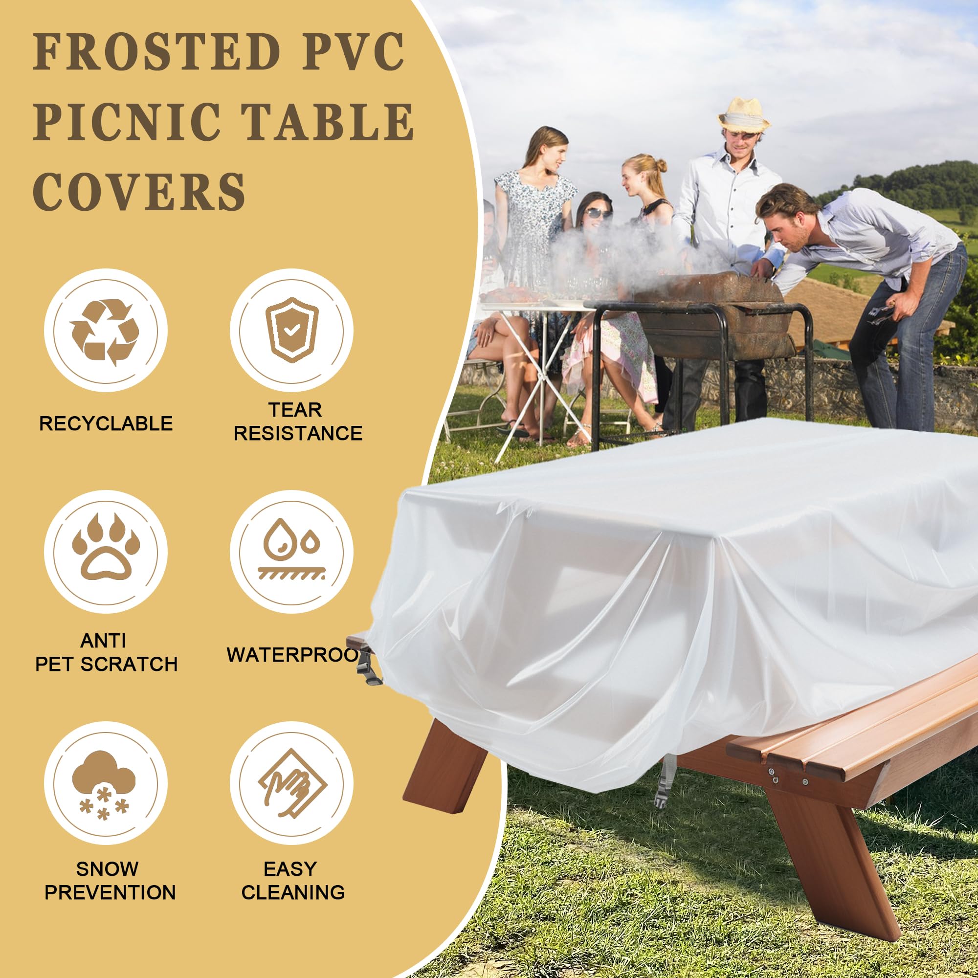 IndigoTempest9 Waterproof Picnic Table Cover for Outdoors,Plastic Cover,Frosted PVC Outdoors Furniture Covers for 6 ft Picnic Table Bench Set,75β L x 67β W x 30β H