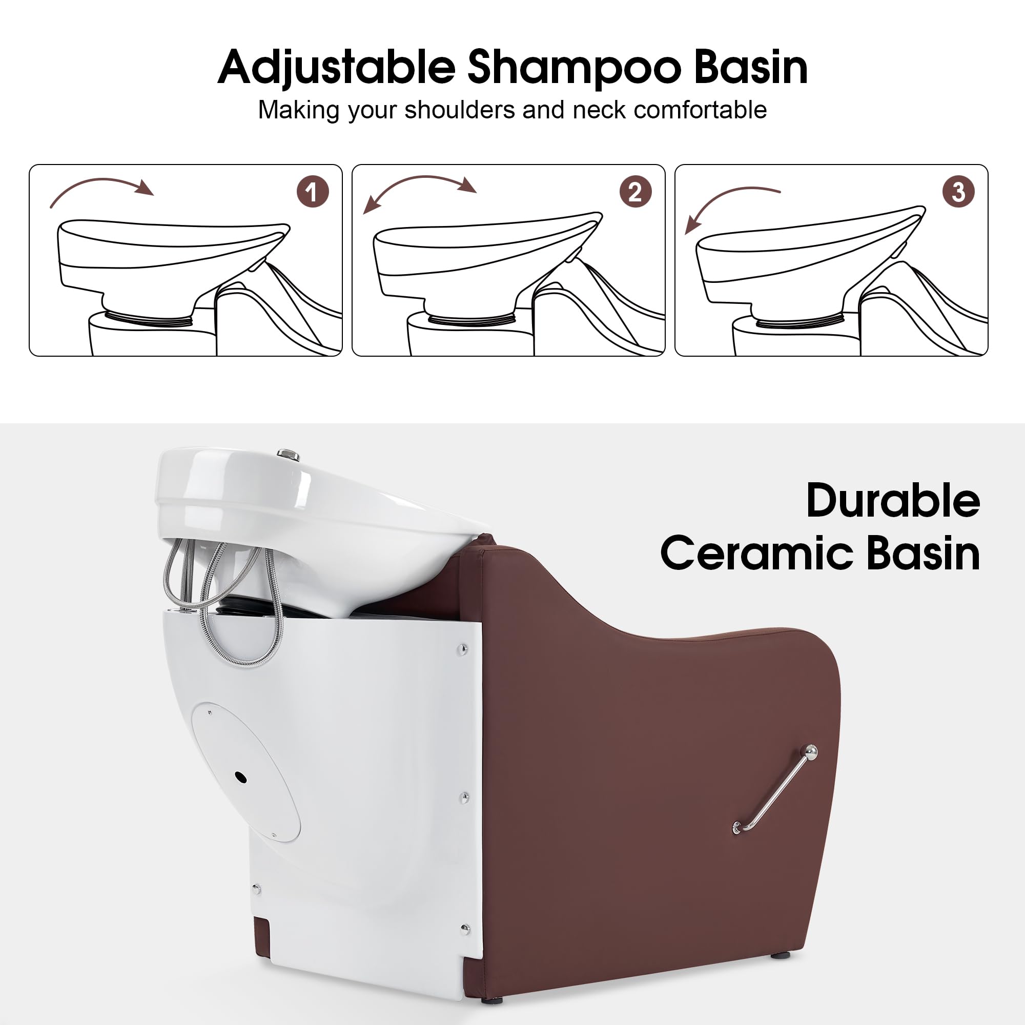 BarberPub Shampoo Barber Classic Chair, Ceramic Shampoo Bowl Sink Chair Station for Spa Beauty Salon 9090