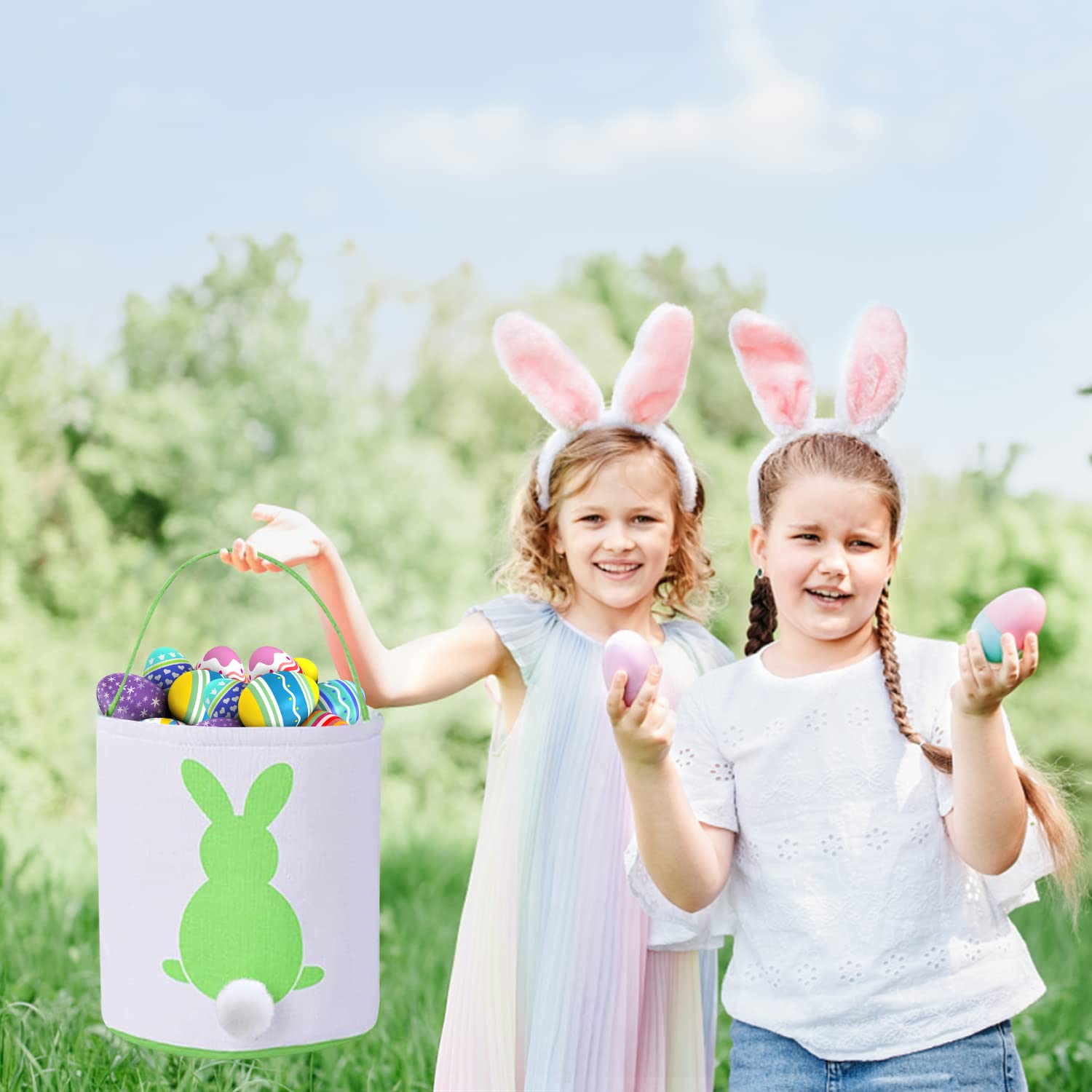 8 Pack Easter Bunny Bags Rabbit Ear Easter Baskets Easter Egg Hunt Basket for Kids Bunny Canvas Tote Gifts Bags Candy Bags Canvas Rabbit Fluffy Tail Basket Buckets Easter Egg Hunt Party Decorations