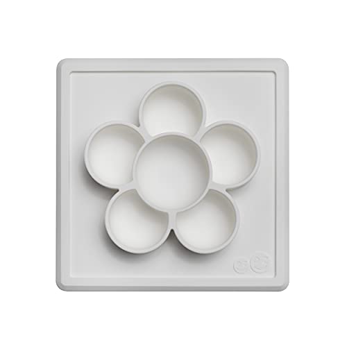 ezpz Mini Play Mat - 100% Silicone Suction Flower Plate with Built-in Placemat for Infants + Toddlers - Crafting + Snacks - Divided Plate - Dishwasher Safe (Cream)