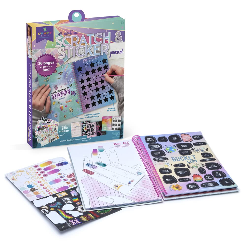 Craft-tastic β Scratch and Sticker Interactive Journal β Activity Book Packed with Fun Quizzes, 550+ Stickers, Creative Doodle Prompts, and More!