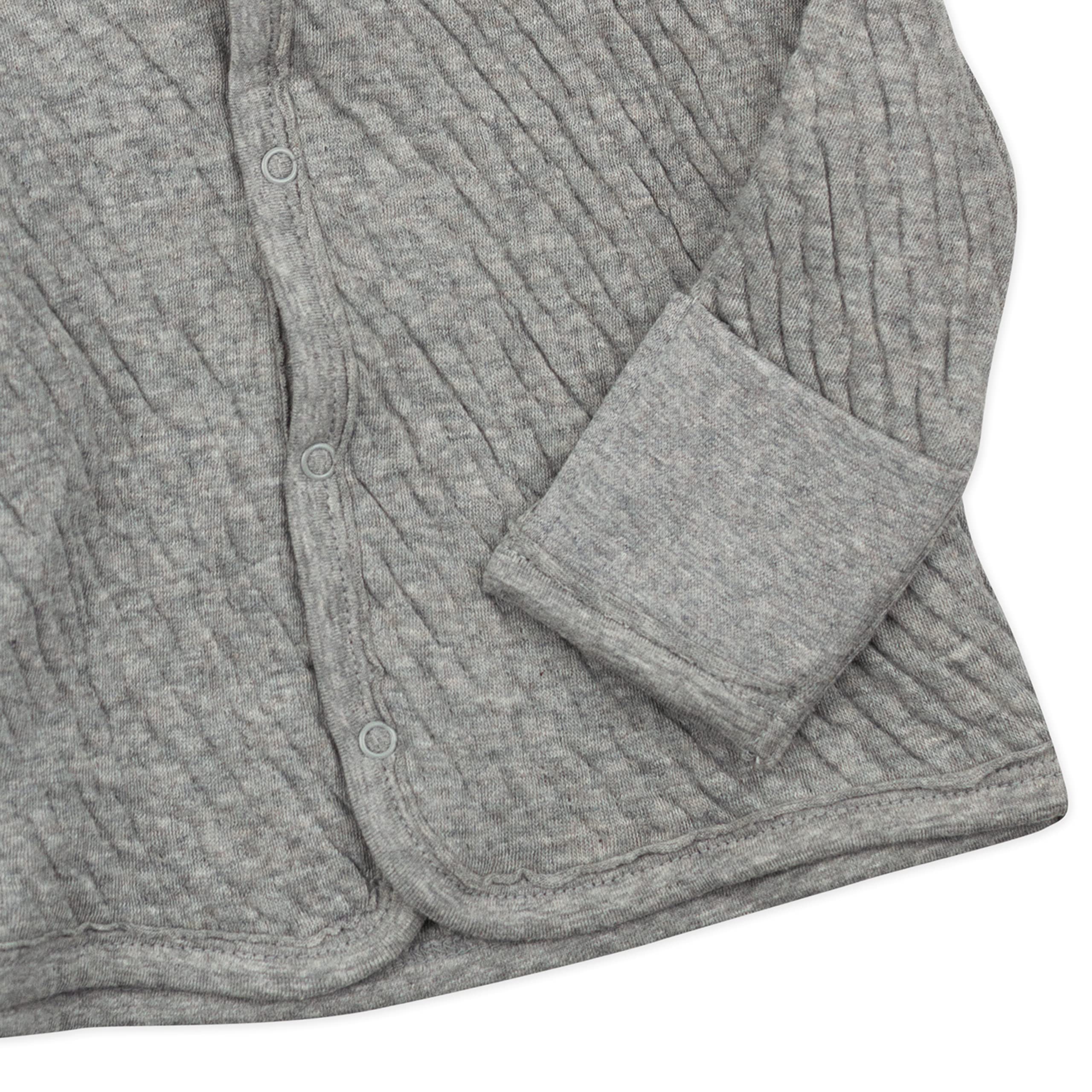 HonestBaby Organic Cotton Matelasse Snap-Front Hooded Jacket, Gray Heather, 0-3 Months