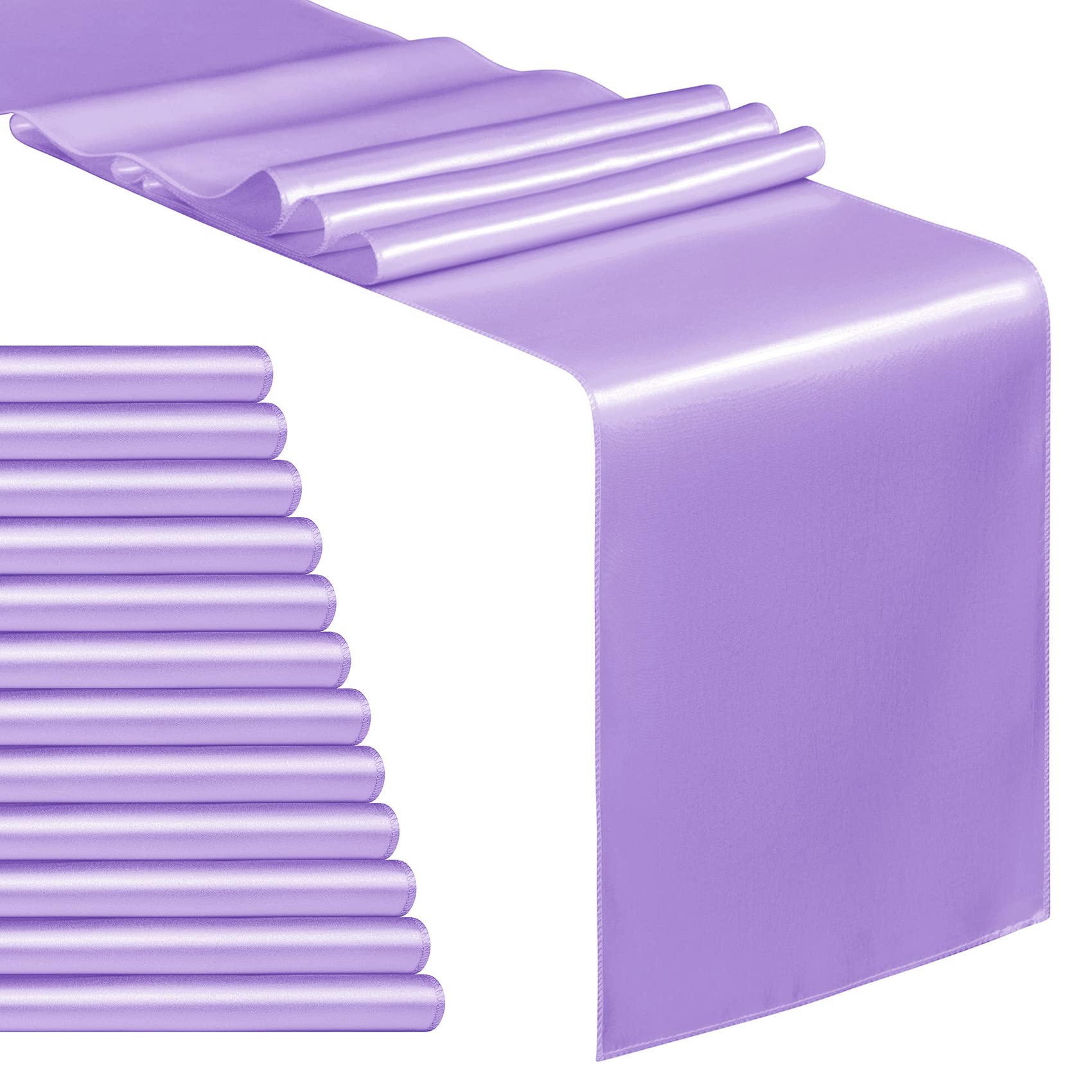 BEDDEB 12-Pack Lavender Satin Table Runner 12 x 108 Inch Long Table Runner for Wedding, Lavender Birthday Party Decorations, Premium Table Runners for Banquets, Graduations, Engagements