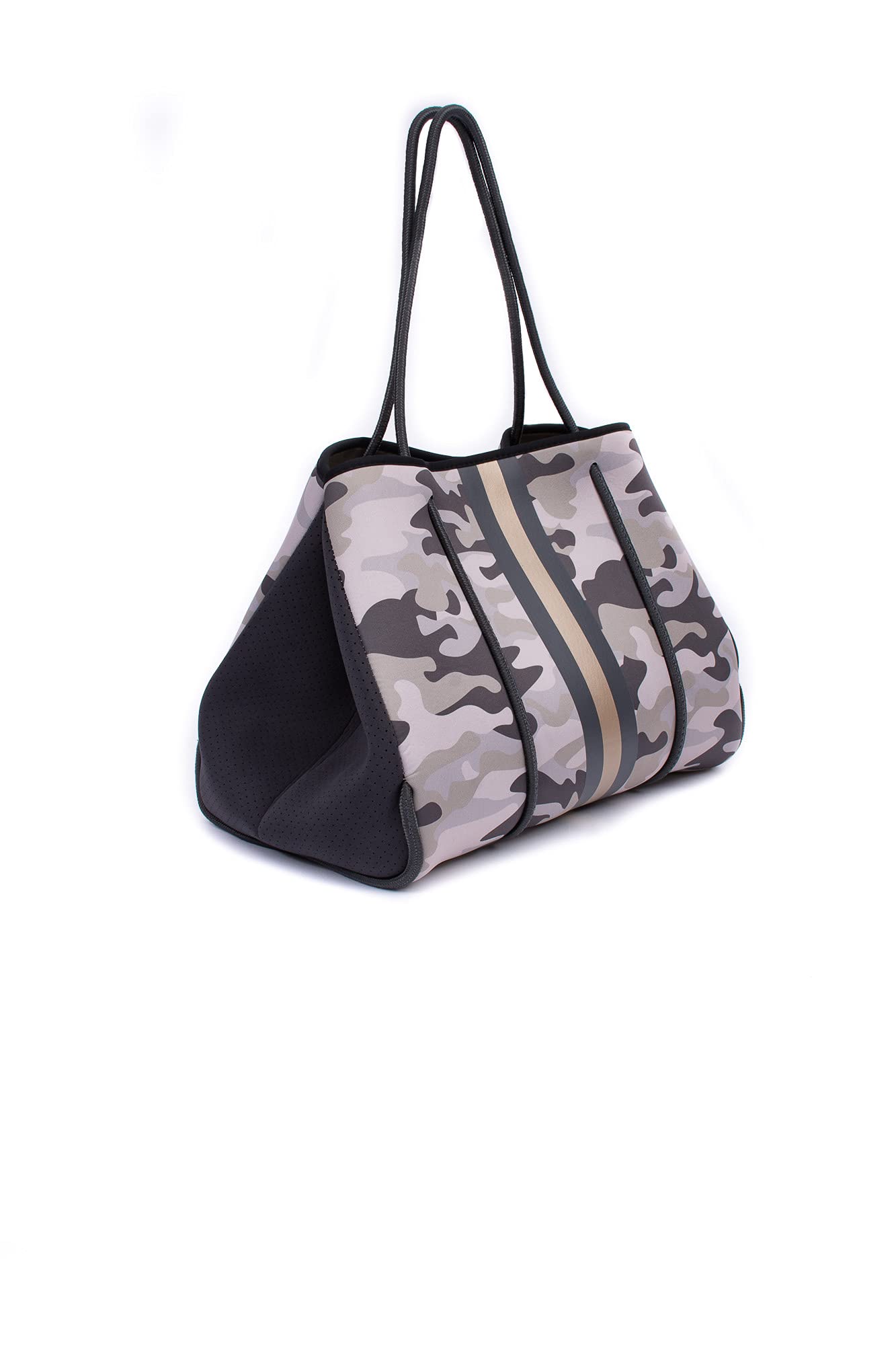 Greyson Safari Tote by Haute Shore, Green Camo W/Black & Gold Stripe, One size