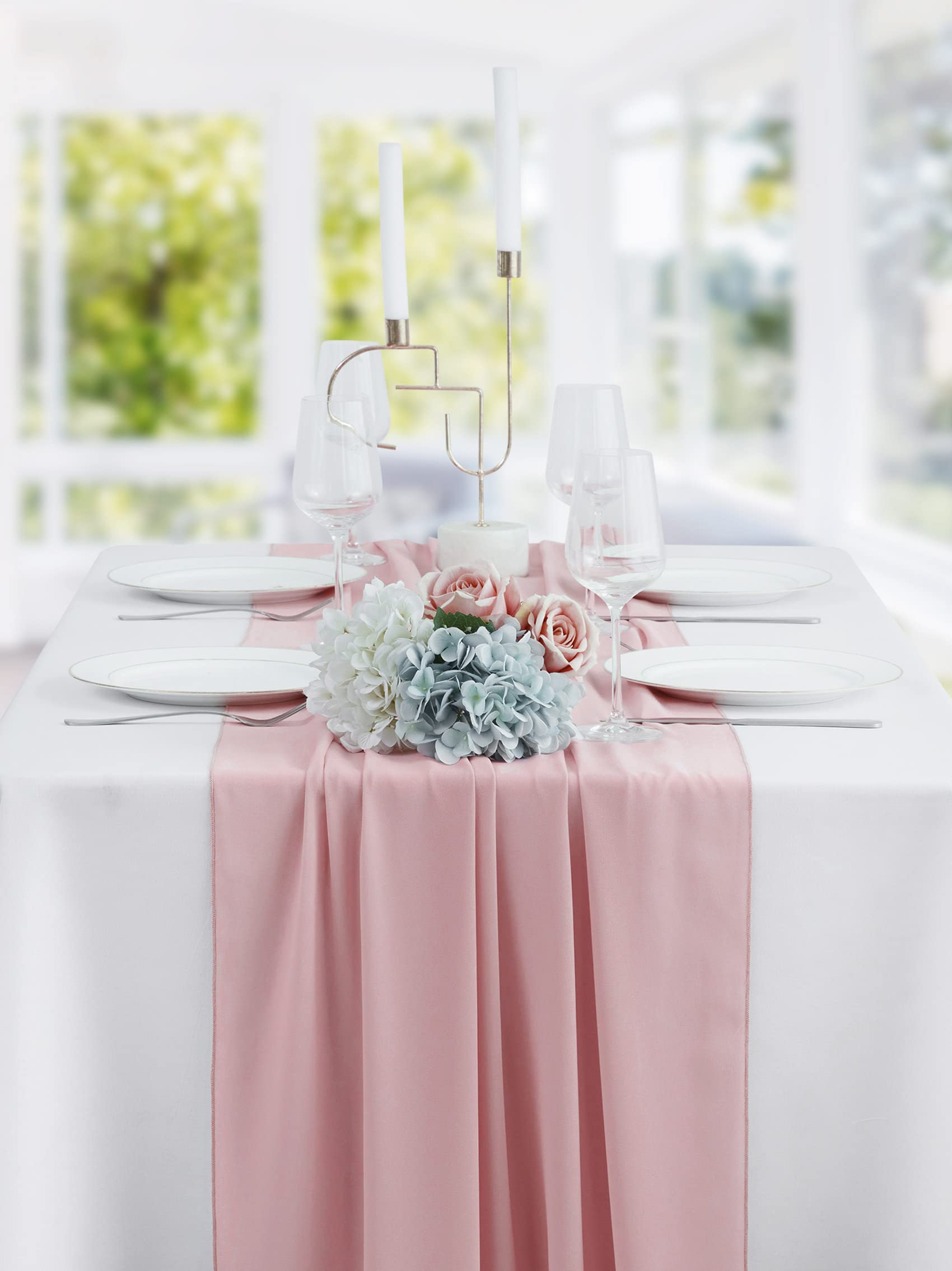 BEDDEB 10 Pack Dusty Rose Chiffon Table Runner 10Ft Sheer Wedding Table Runner 29x120 Inches Romantic Tulle Table Runner for Rustic Wedding Decor Birthday Party Bridal Baby Shower Table Decoration