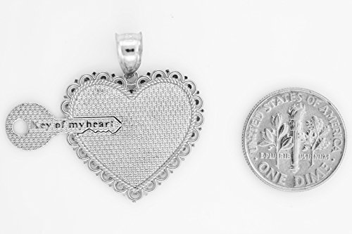 925 Sterling Silver Textured Charm Key of my Heart Charm 2-Piece Pendant Set