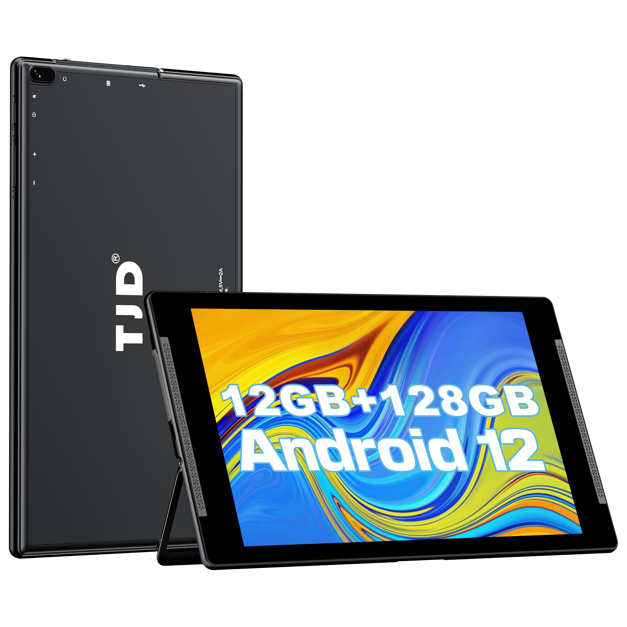 Android 12 Tablet 10.1 Inch Tablets with Stand, 6+6 GB RAM 128GB ROM 512GB Expandable, Google GMS Tablet, 6000mAh Fast Charge, 8MP Dual Camera, 2.4G/5G WiFi6, IPS HD Touch Screen (Black)