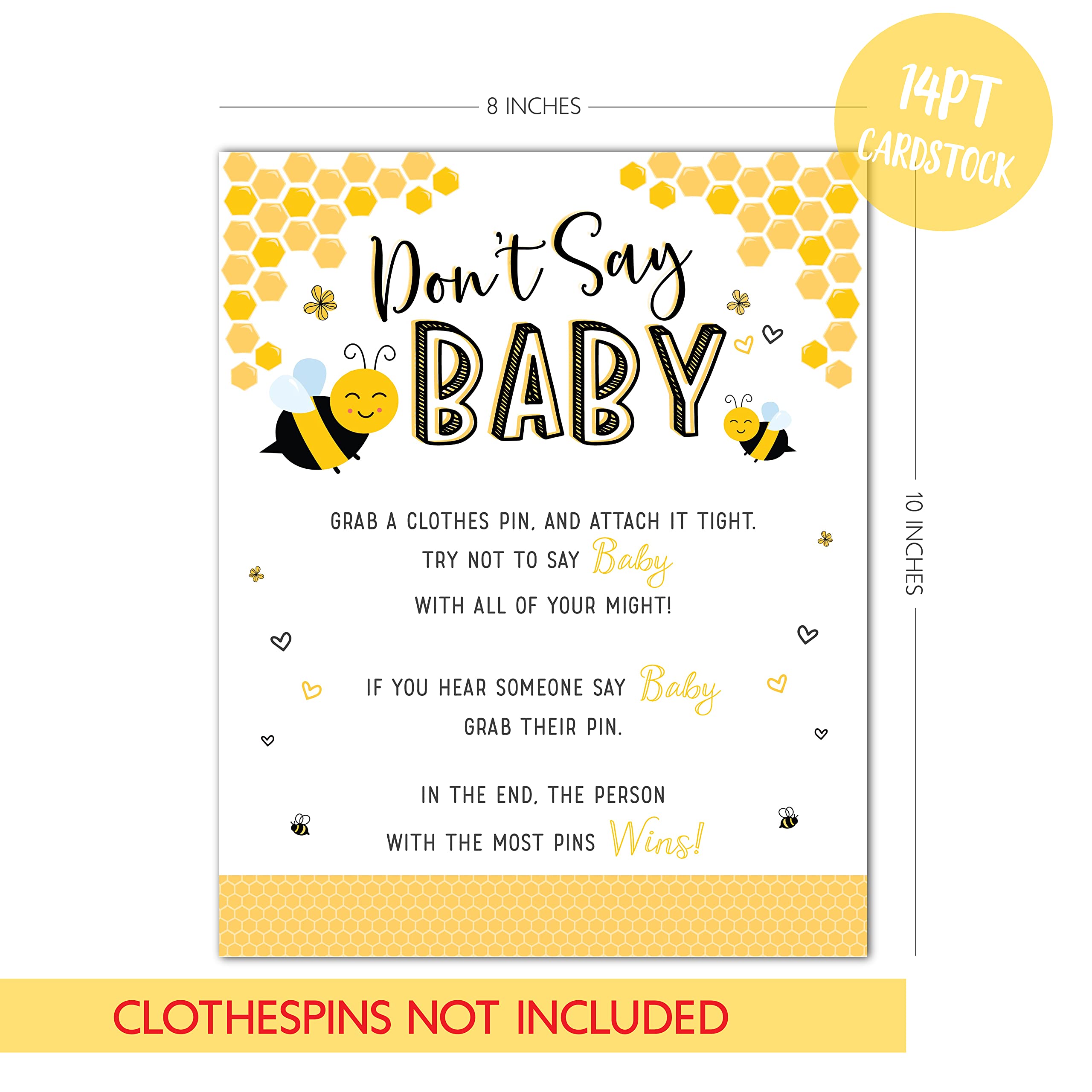 Bee Baby Shower Don't Say Baby Clothespin Game Neutral for Boy or Girl