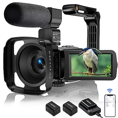 Camcorders Video Camera 4K, 48MP Ultra HD WiFi Vlogging Camera for YouTube, IR Night Vision 3.0" Touch Screen 16X Digital Video Recorder with Microphone, Stabilizer, Lens Hood, Remote,2 Batteries