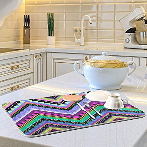 Christmas Ethnic Texture Dish Drying Mat 24"x18" Absorbent Machine Washable Hanging Fast Dry Pad Dish Protective Mat for Kitchen Countertop Heat Resistant Dinner Table Mat