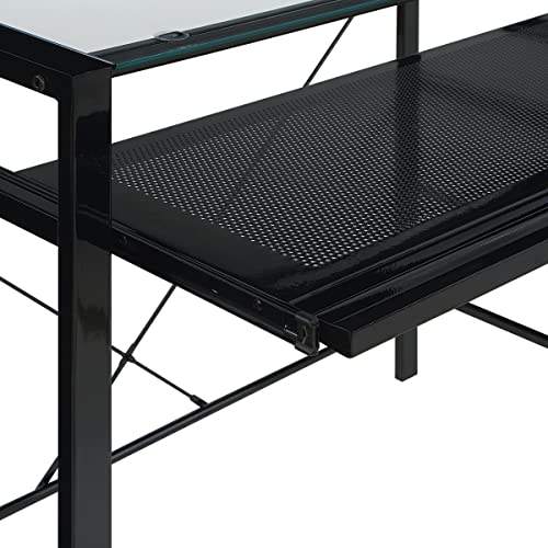 OSP Home Furnishings Zephyr Computer Desk with Keyboard Shelf and Tempered Glass Top, Clear Glass and Black Frame, 36" W x 20" D x 30.25" H
