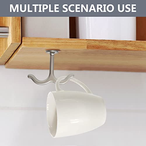RFORPLY Zinc Alloy Double Prong Ceiling Hook Towel/Robe Clothes Hook for Closet Top Bathroom Kitchen Cabinet Garage (Pack of 6)