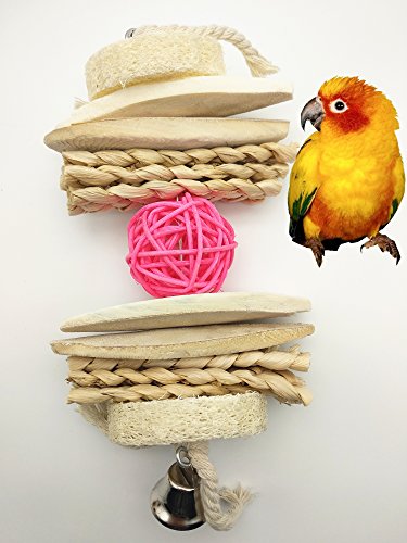 Hypeety Bird Parrot Cuttlebone Toy Bird Chew Toy Colorful Rattan Ball Toy Safe and Fun for African Grey, Amazon Conure Cockatoo Macaw Cockatiel