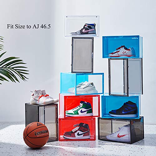 AOTENG STAR Shoes Boxes Stackable,Smoker Grey Sneaker Shoe Box Storage Containers Side Open Door with Magnetic Stackable Breathable Foldable Storage Shoe Boxes Shelf,8 Pack