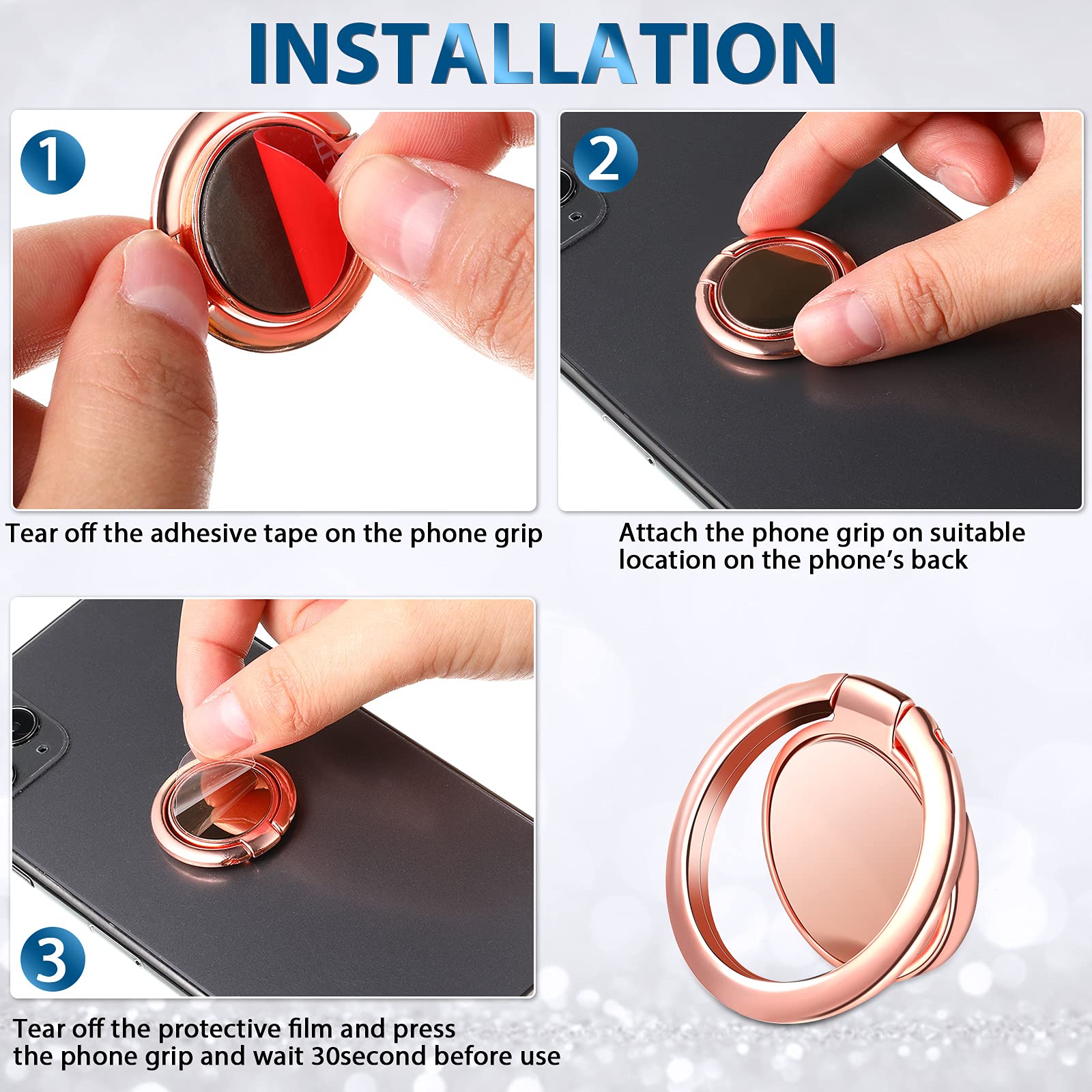 9 Pieces Cell Phone Ring Holder Finger Ring Kickstand Phone Ring Holder for Most Cell Phone Tablets and Phone Back Case, 3 Colors