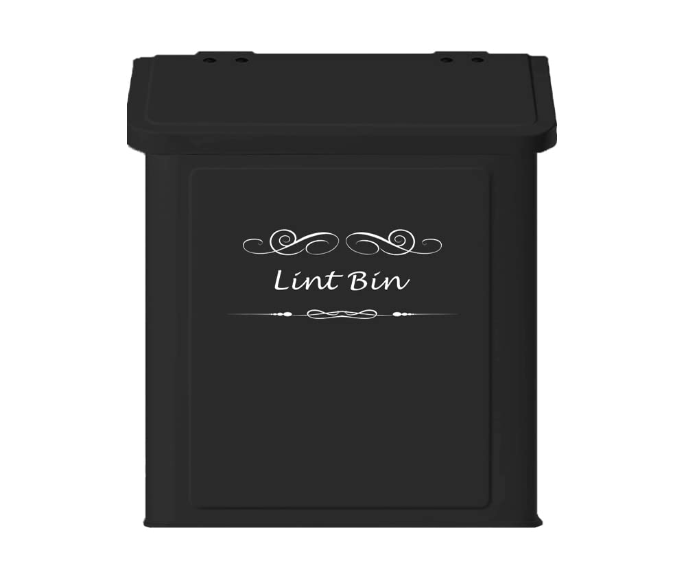 ELITAPRO Lint Holder Bin for Laundry Room - Farmhouse Magnetic Lint Bin with Lid - Wall Mounted Laundry Trash Can for Dryer, Washer - Laundry Room Organization and Storage - Hanging Lint Box (Black)