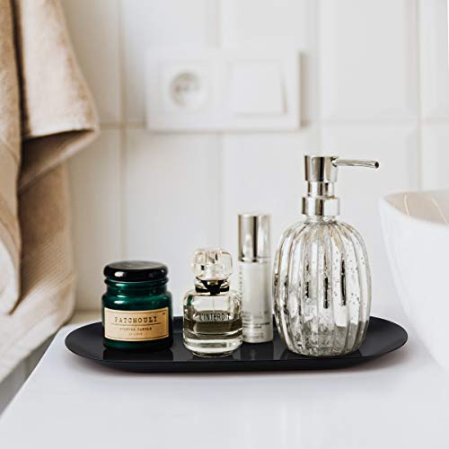 dedoot Stainless Steel Towel Tray, 2 Pack Metal Tray Storage Dish Plate Tea Candy Tray Cosmetics Jewelry Organizer Black Bathroom Tray for Counter, 9 Inch