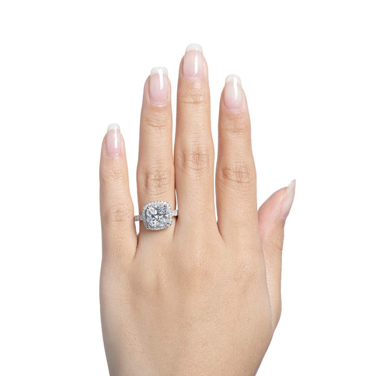 AINUOSHI Erllo Cushion 3ct Cubic Zirconia CZ Promise Halo Solitaire Wedding Engagement Ring 925 Sterling Silver (5)
