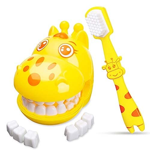 Early Education Brushing Toys, Children Role Play Toys Cute Giraffe Early Education Cartoon Tooth Brushing Toys Model Teaching Children Brushing Model for Kindergarten Kids Children