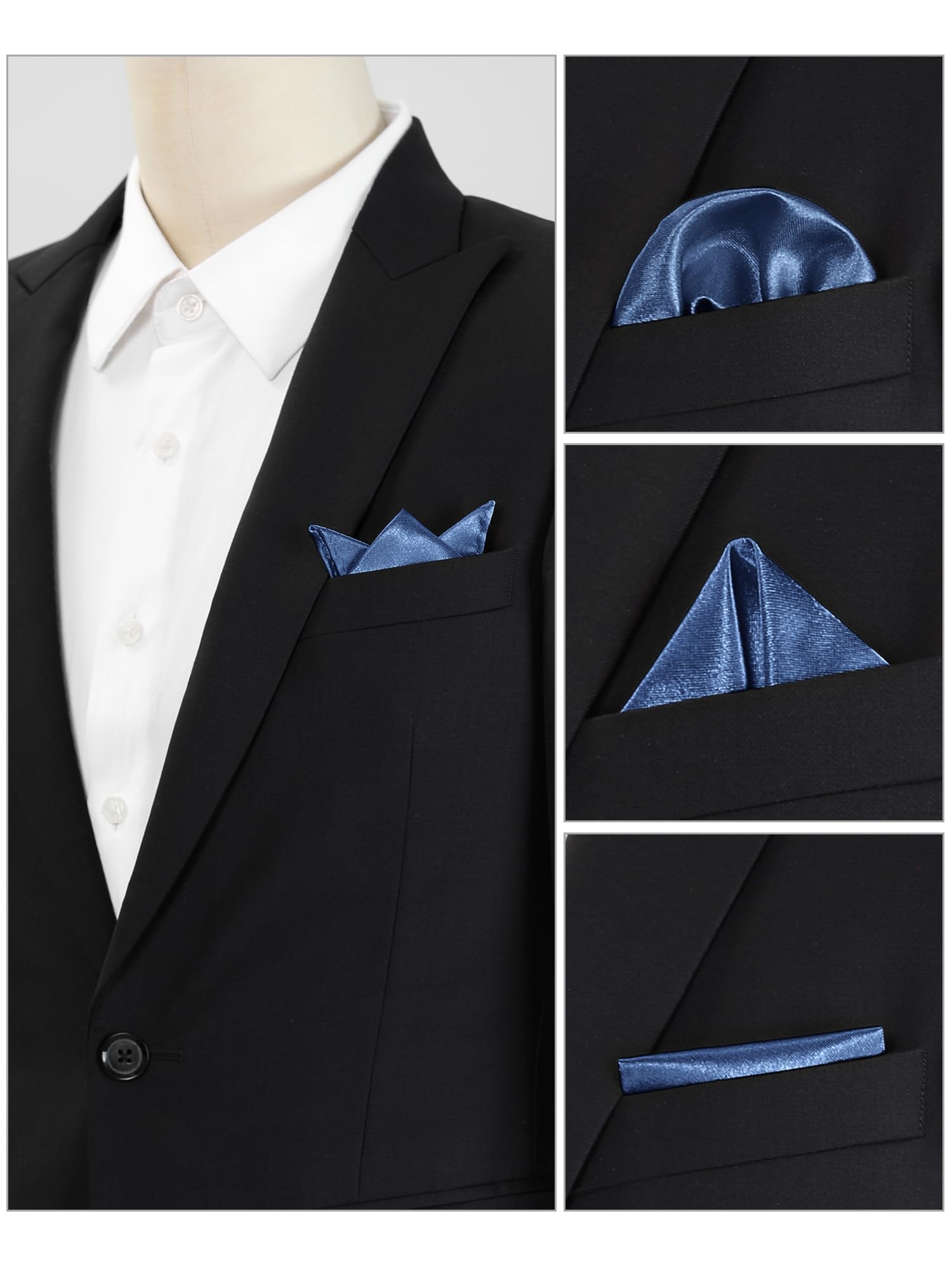 Allegra K Men's Pocket Squares Handkerchiefs Solid Color for Wedding Party One Size Navy blue