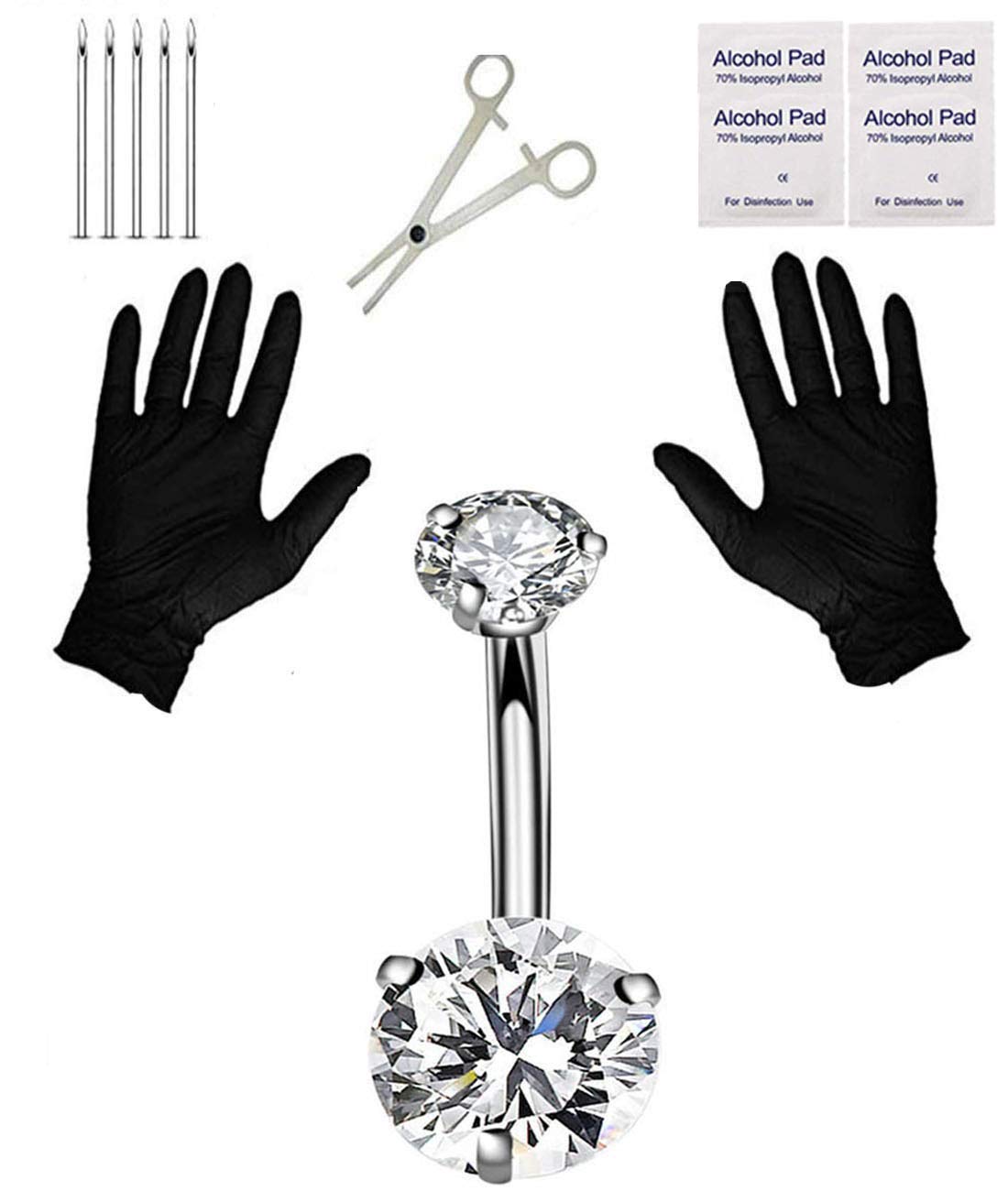 Jconly 14G Belly Button Ring with 316L Steel Piercing Needles and Clamp Belly Kit