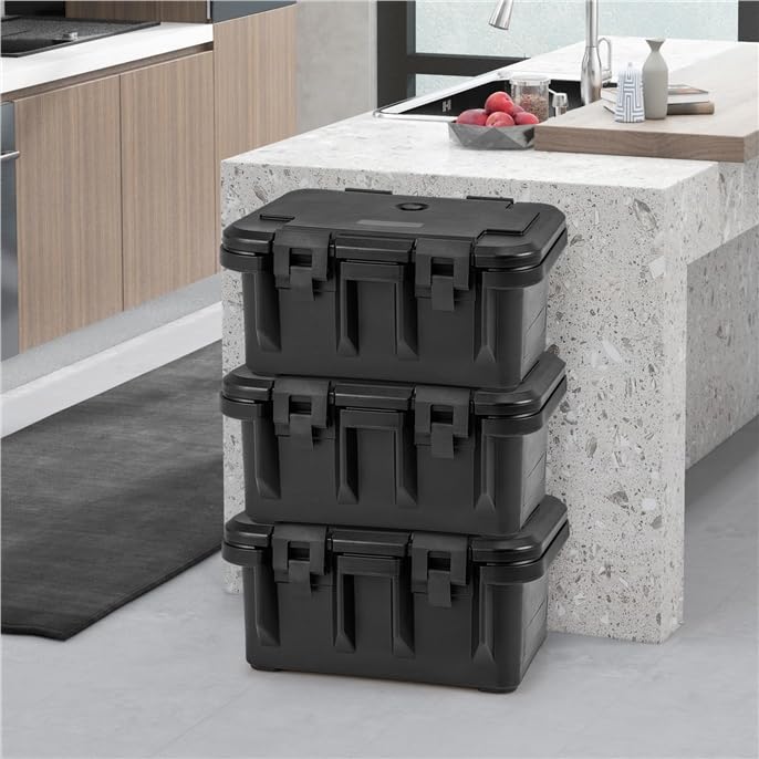 ARLIME 31QT Insulated Food Pan Carrier, Stackable Hot Box w/ 3 PC Food Pans, 8β Deep Top Load LLDPE Food Warmer for Restaurant, Canteen, Catering, Buffet Party, Black (1)