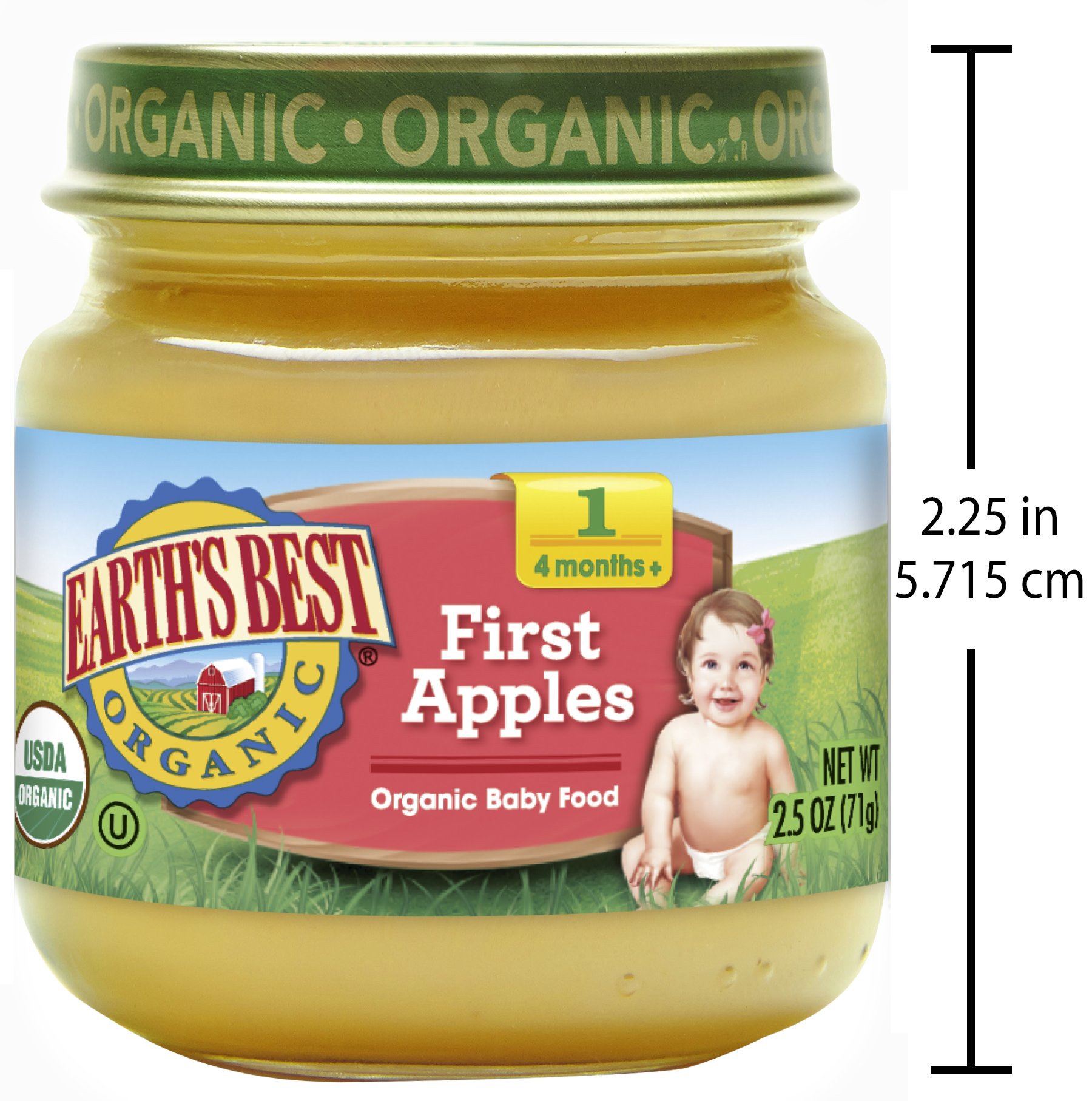 Earth's Best Organic Stage 1 Baby Food, First Apples, 2.5 oz. Jar