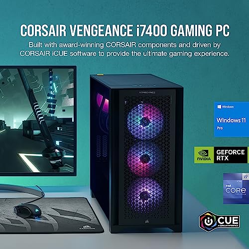 Corsair Vengeance i7400 Series Gaming PC - Liquid Cooled Intel® Core™ i9 12900K CPU - NVIDIA® GeForce RTX™ RTX 4090 GPU - 2TB M.2 SSD - 64GB Vengeance RGB DDR5 Memory - Black