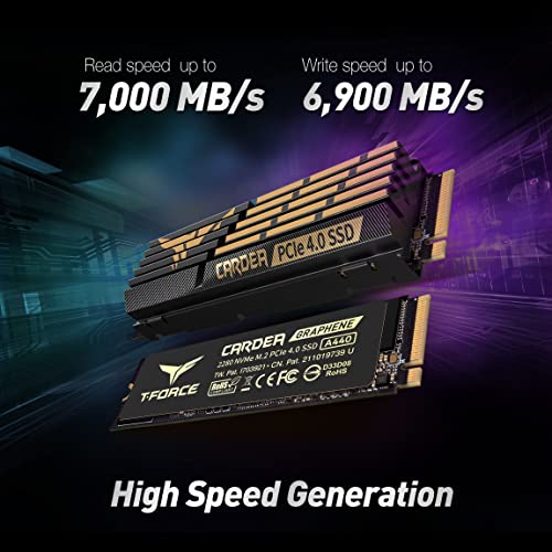 TEAMGROUP T-Force CARDEA A440 Graphene & Aluminum Heatsink 2TB with DRAM SLC Cache 3D NAND TLC NVMe PCIe Gen4 x4 M.2 2280 Internal SSD Works with PS5 Read/Write 7,000/6,900 MB/s TM8FPZ002T0C327