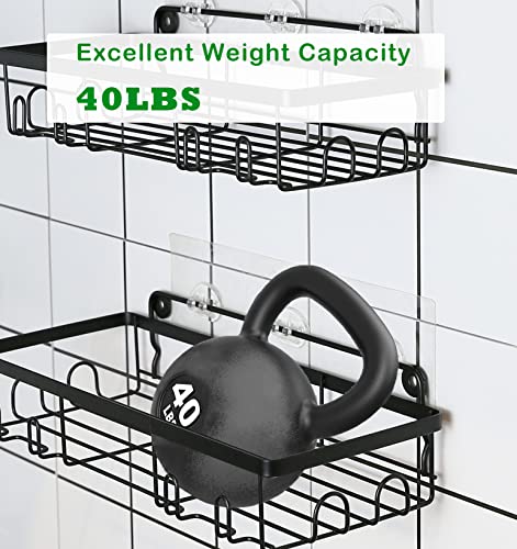 E-HAO Adhesive Shower Caddy Shelf Organizer (2 Pack) with 2 Soap Dishes & 1Towel Hook. 304 Stainless Steel shower Shelves Bathroom Basket Rack for Shower Kitchen Storage