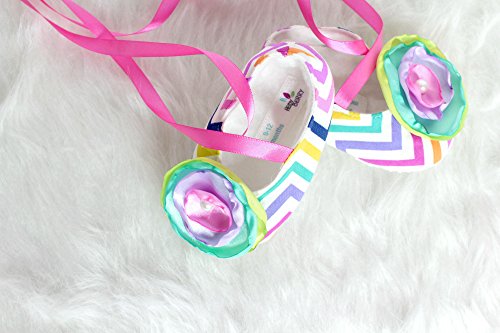 Heidy Berry Baby Girl Shoes Flower Booties Ballerina Rainbow Chevron (6-9 Months)