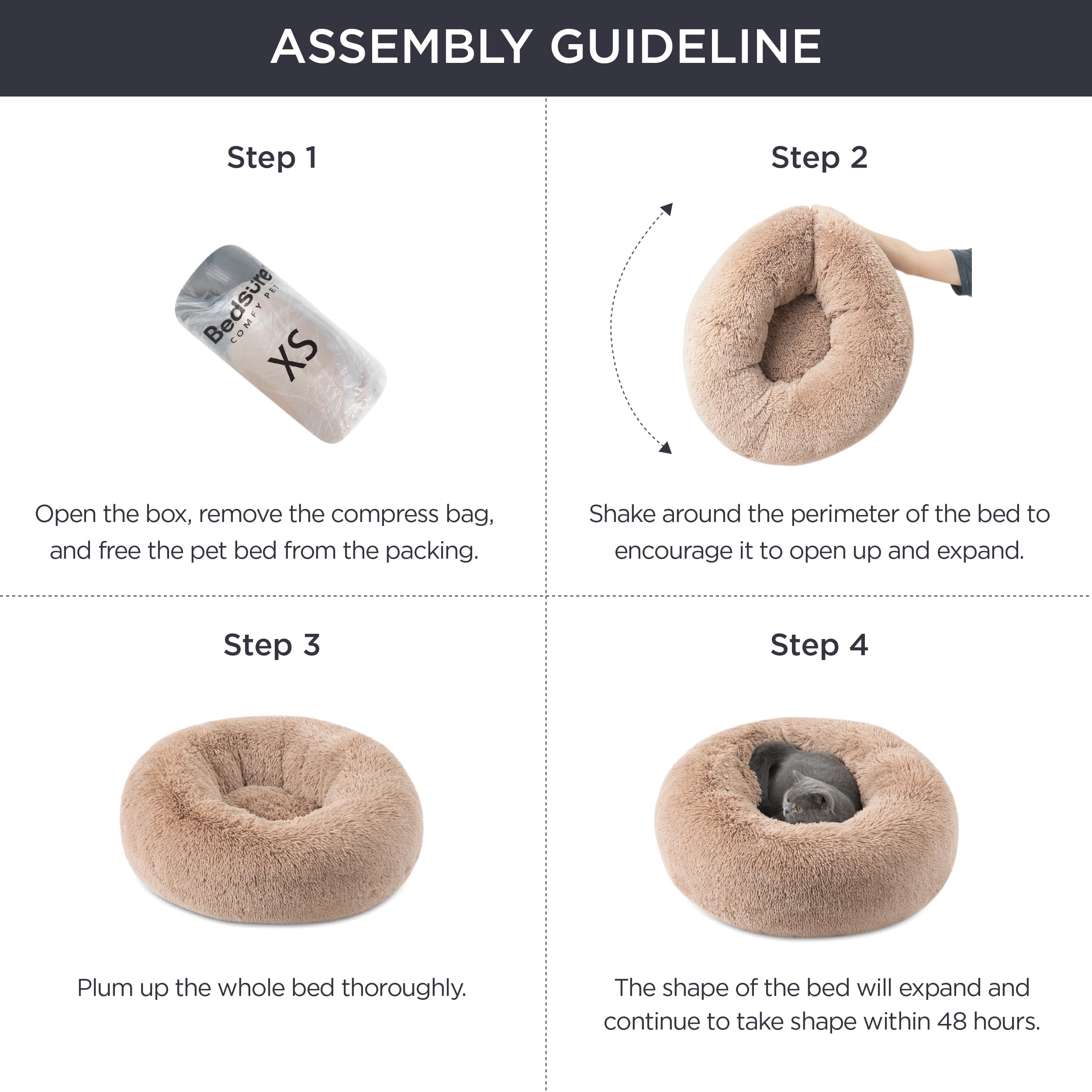 Bedsure Calming Dog Bed for Medium Dogs - Donut Washable Medium Pet Bed, 30 inches Anti-Slip Round Fluffy Plush Faux Fur Cat Bed, Fits up to 45 lbs Pets, Camel