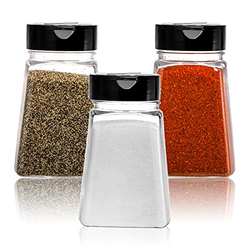 Tebery 16 Pack Clear Plastic Spice Jars with Black Flap Cap, 9OZ Seasoning Jars Storage Container Bottle To Pour Or Sifter Shaker for Storing Spice, Herbs and Powders