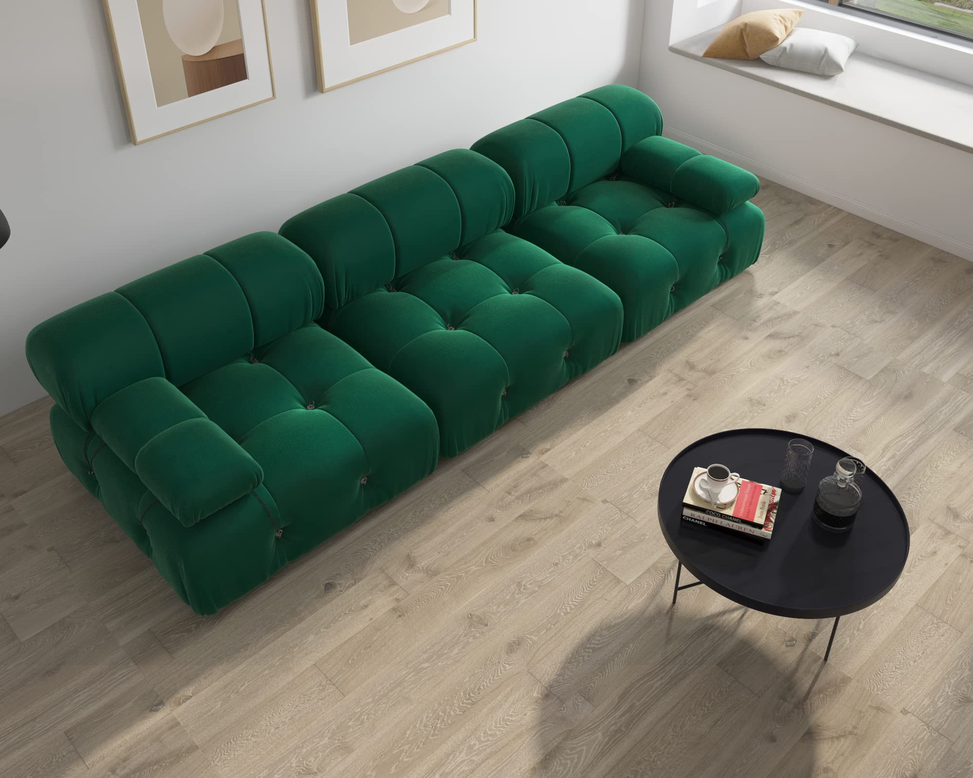 TIFLON Modular Sectional Sofa,Minimalist Velvet Sofas Couches, Modern Convertible Couch 3 Seats Living Room Sofa Sets for Office Apartment,104"(Green)