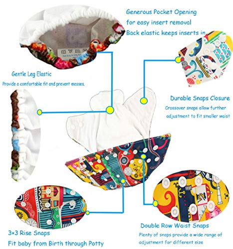Ohbabyka Baby Reusable Waterproof Bamboo Cloth Diapers Nappies + 5 pics Insert (One Size, Girls)